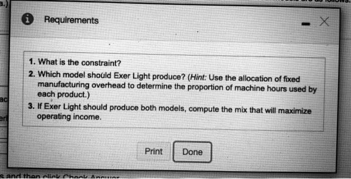 requirements what is the constraint 2 which model should exer light ...