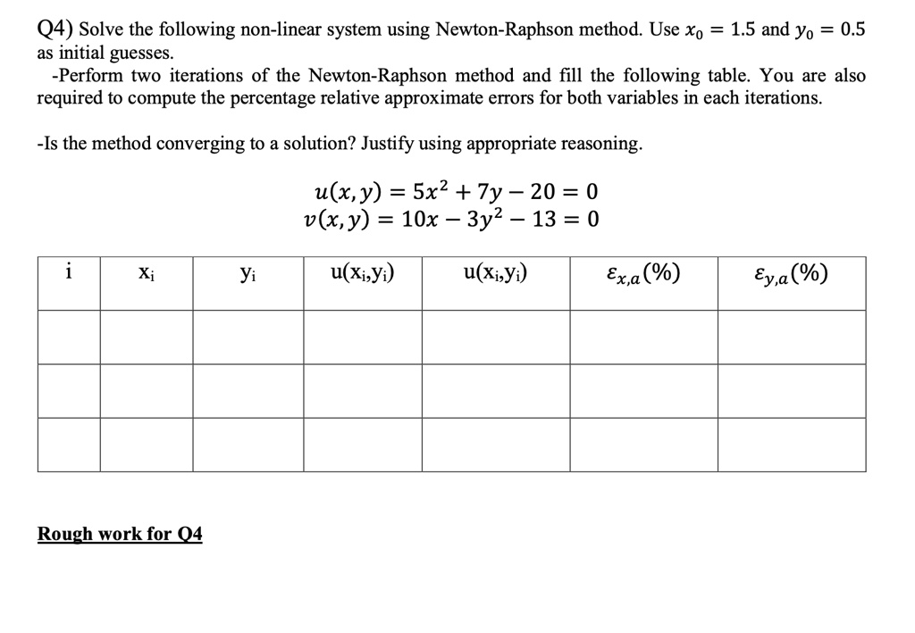 SOLVED:Q4) Solve the following non-linear system using Newton-Raphson ...