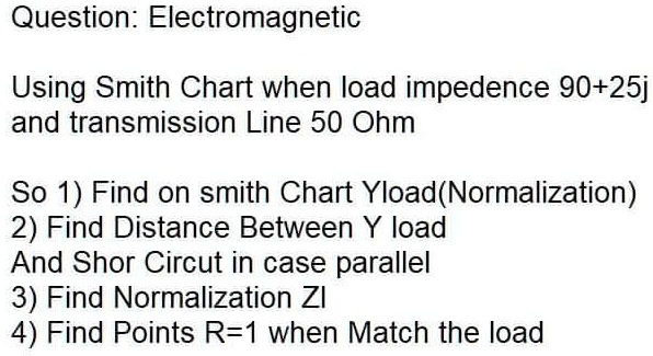 Question: Electromagnetic Using Smith Chart when load impedence 90+25j ...