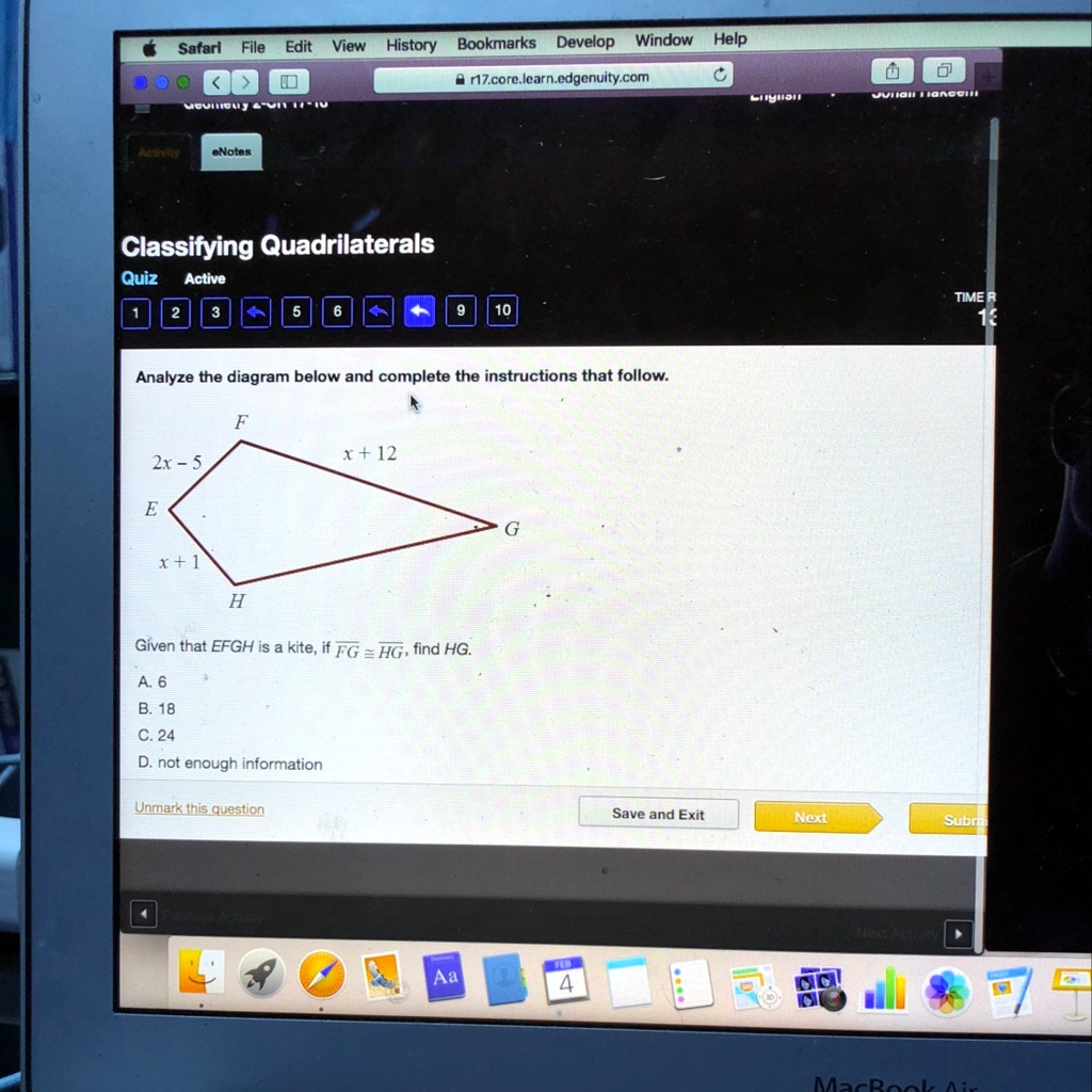 Classifying Quadrilaterals Analyze the diagram below and complete the ...