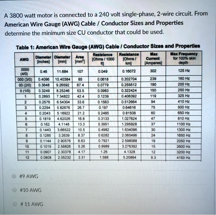 a 3800 watt motor is connected to a 240 volt single phase2 wire ...