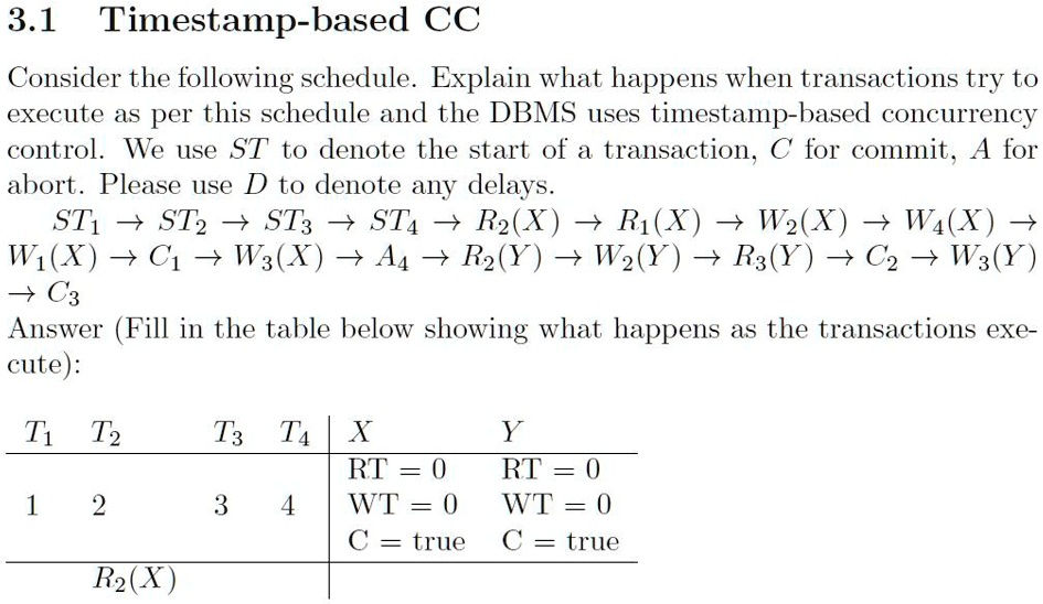 Timestamp Based Cc Consider The Following Schedule Explain What Happens When Transactions Try