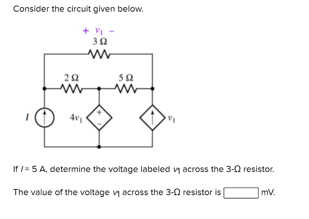 SOLVED: Consider the circuit given below +V1 39 WW 29 WW 5 9 VV If /= 5 A, determine the voltage ...