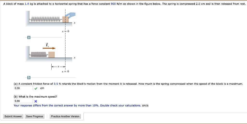 SOLVED: Block of mass attached to a horizontal spring that has a force ...