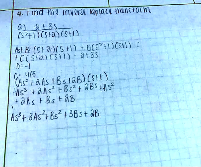 SOLVED:4. Find Th Q Inversl Iapiac? {anmtotm 0l _L3S (s41)(s+a)Csti ...
