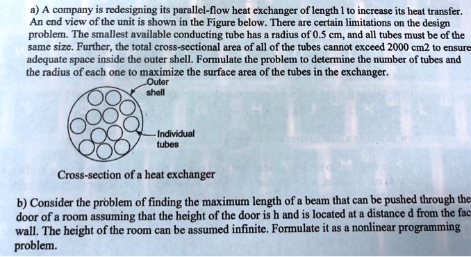 SOLVED: A company is redesigning its parallel-flow heat exchanger of ...