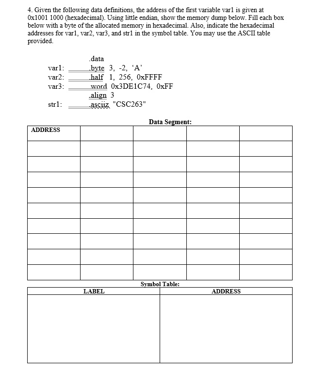 Solved Given The Following Data Definitions The Address Of The First 5525