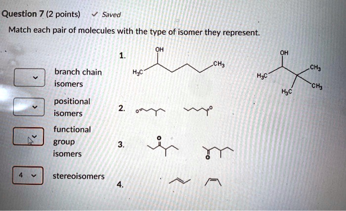 question 7 2 points saved match each pair of molecules with the type of ...