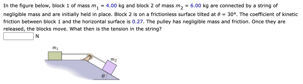 SOLVED: In the figure below, block 1 of mass m1 4.00 kg and block 2 of mass mz 6.00 kg are ...