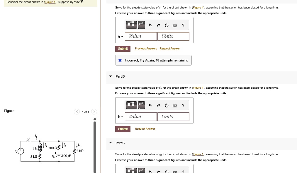consider the circuit shown in figure 1 suppose vs 32 v solve for the steady state value of i1 ...