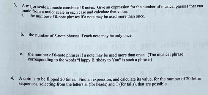 a major scale in music consists of 8 notes give an expression for the ...