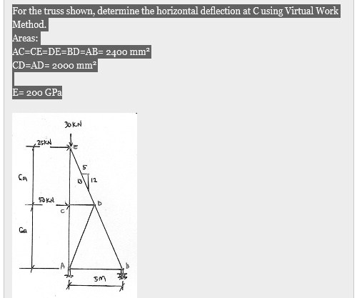 [GET ANSWER] for the truss shown determine the horizontal deflection at c using virtual work ...