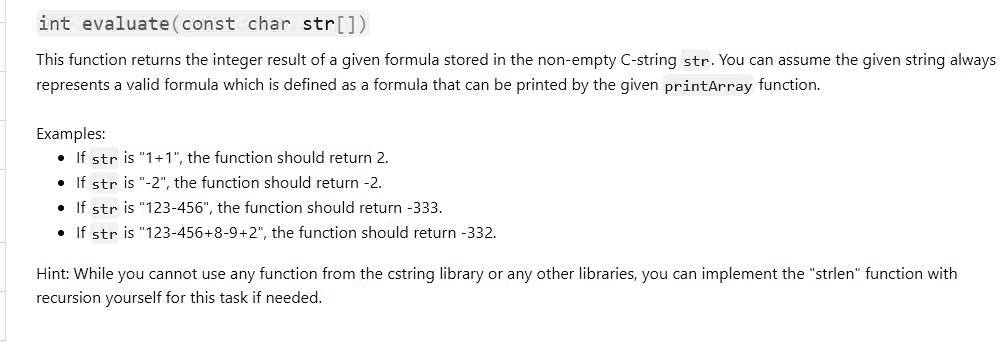 Solved Please Use Recursion Instead Of Loop And Dont Use Libraries Thank You Int Evaluate