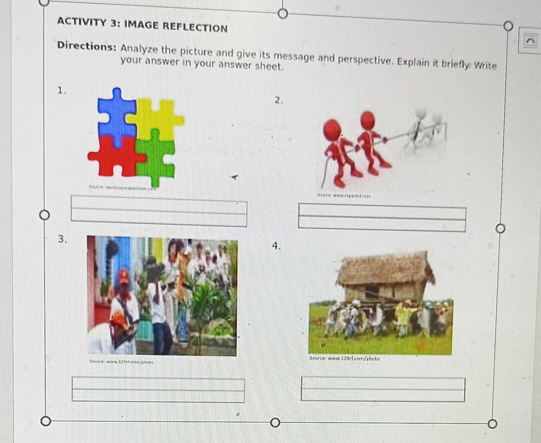 ACTIVITY 3: IMAGE REFLECTION Directions: Analyze the picture and give its message and ...