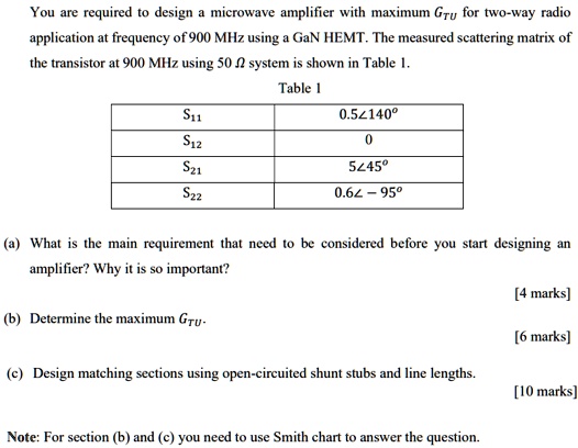 SOLVED: You are required to design a microwave amplifier with maximum gain for two-way radio ...