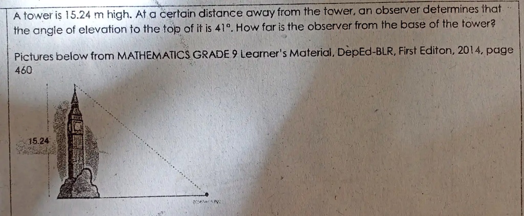 SOLVED: A tower is 15.24 m high: Af @ certain distance away from the ...