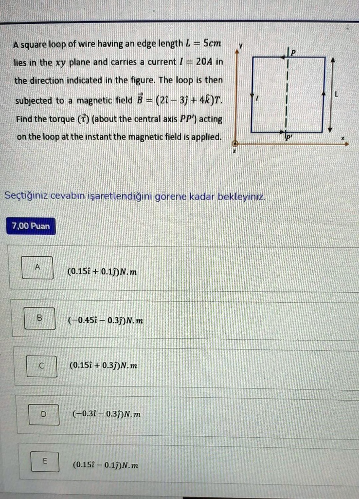 SOLVED: A square loop of wire having an edge length L cm lies in the xy plane and carries a ...