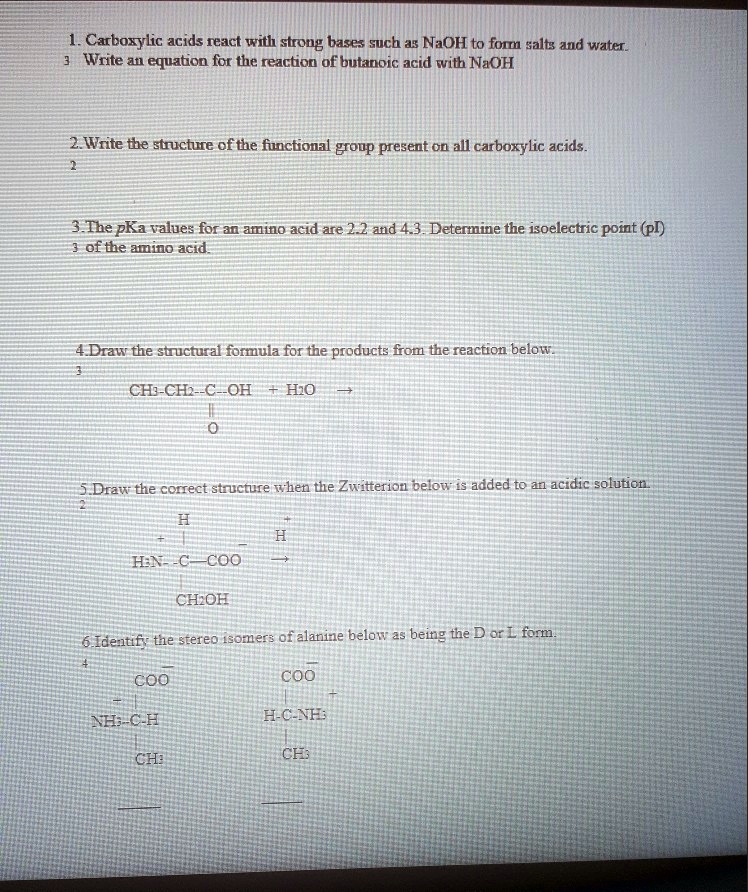 SOLVED: Carboxylic acids react with strong bases such as NaOH to form ...