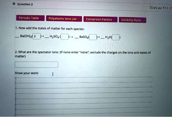 SOLVED: Buzpts 03 Periodic Table Polyatomic Ions List Conversion ...