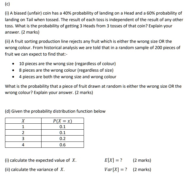 i a biased unfair coin has 40 probability of landing on head and 60 ...