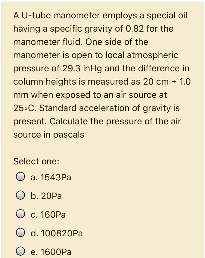 SOLVED: A U-tube manometer employs a special oil having a specific ...