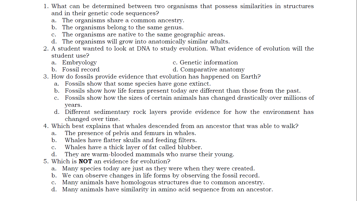 SOLVED: 1. What can be determined between two organisms that possess similarities in structures ...