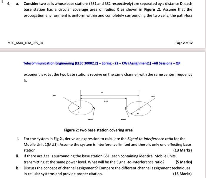 4. a. Consider two cells whose base stations (BS1 and BS2 respectively ...