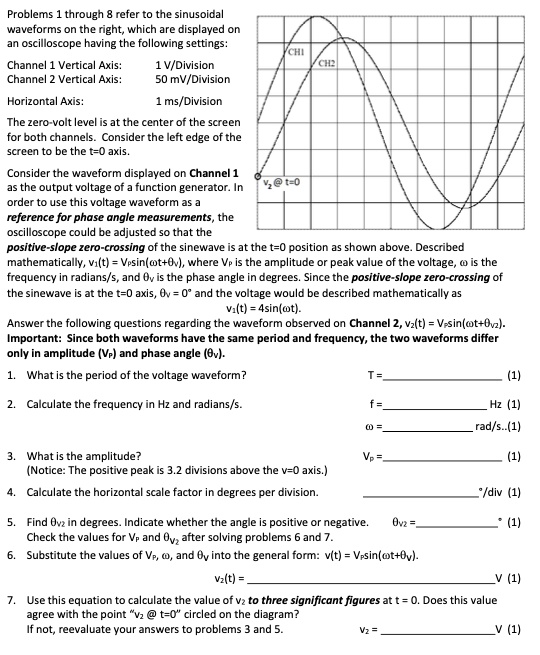 problems 1 through 8 refer to the sinusoidal waveforms on the right ...
