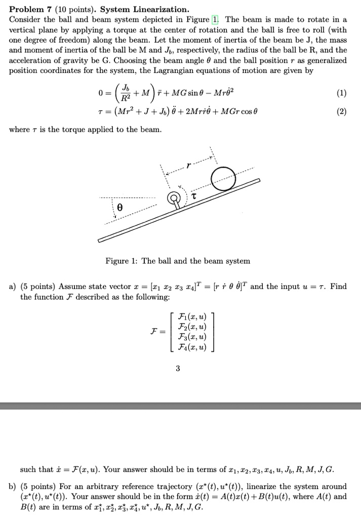 Solved Problem 7 10 Points System Linearization Consider The Ball