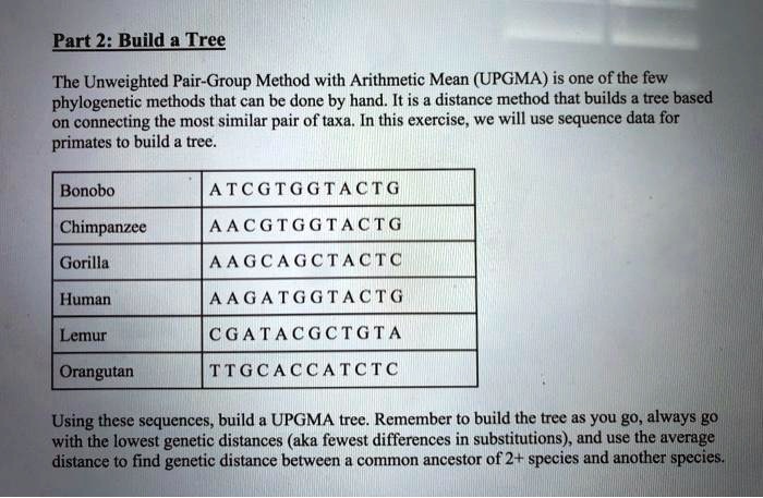 SOLVED: Text: Part Z: Build 4 Tree The Unweighted Pair-Group Method with Arithmetic Mean (UPGMA ...