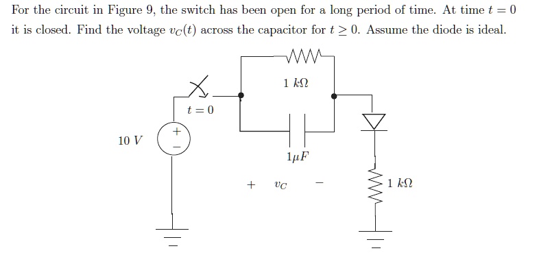 SOLVED: For the circuit in Figure 9, the switch has been open for a long period of time. At time ...