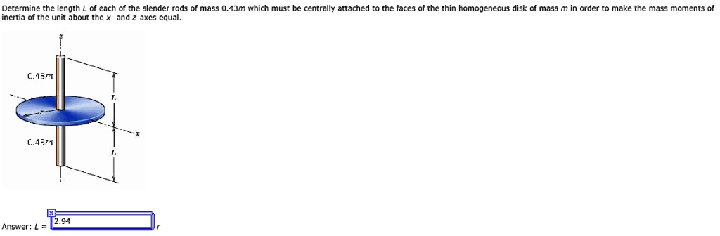 Determine the length L of each of the slender rods of mass 0.43m which ...