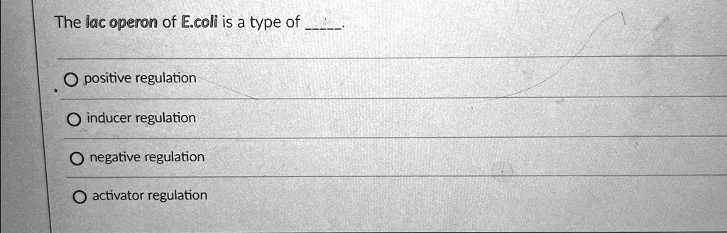 The lac operon of E.coli is a type of O positive regulation O inducer ...