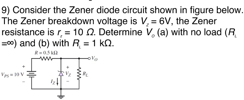 SOLVED: Consider the Zener diode circuit shown in the figure below. The Zener breakdown voltage ...
