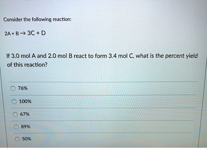 Solved Consider The Following Reaction 2a B V 3c D If 3 0 Mol A
