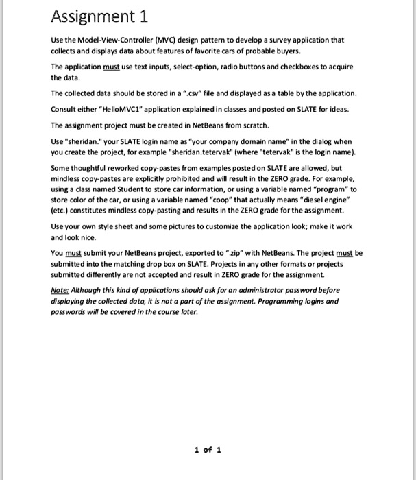 Assignment 1 Use the Model-View-Controller (MVC) design pattern to develop a survey application ...