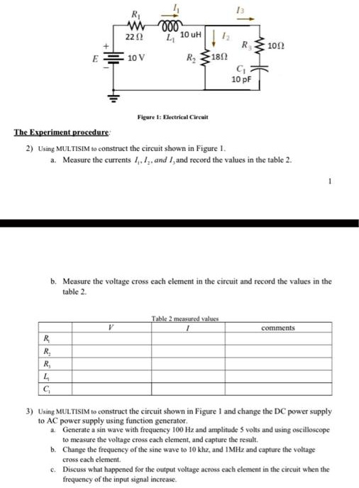 SOLVED: RI WW 22 10uH L, 10 10V R18 C 10pF Figure 1: Electrical Circuit The Experiment Procedure ...