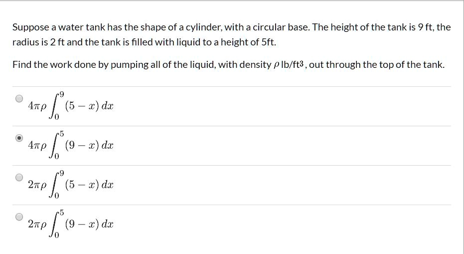 SOLVED: Suppose a water tank has the shape of a cylinder; with a ...