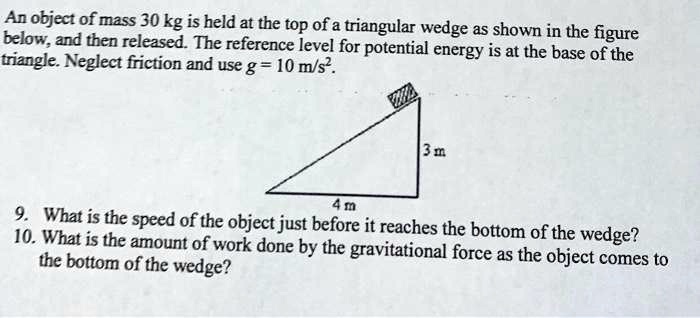 anobject of mass 30 kg is held at the top of a triangular wedge as ...