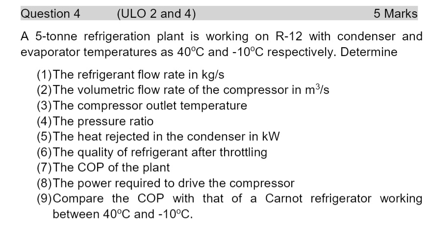SOLVED: A 5-ton refrigeration plant is working on R-12 with condenser ...
