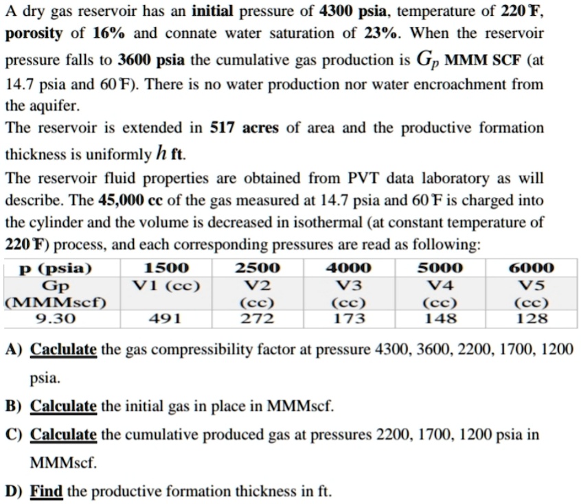 SOLVED: Please explanation. A dry gas reservoir has an initial pressure ...