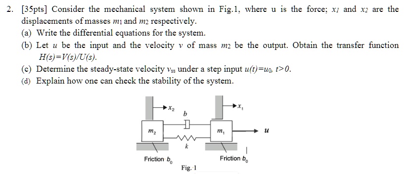 2 35pts consider the mechanical system shown in fig1 where u is the ...