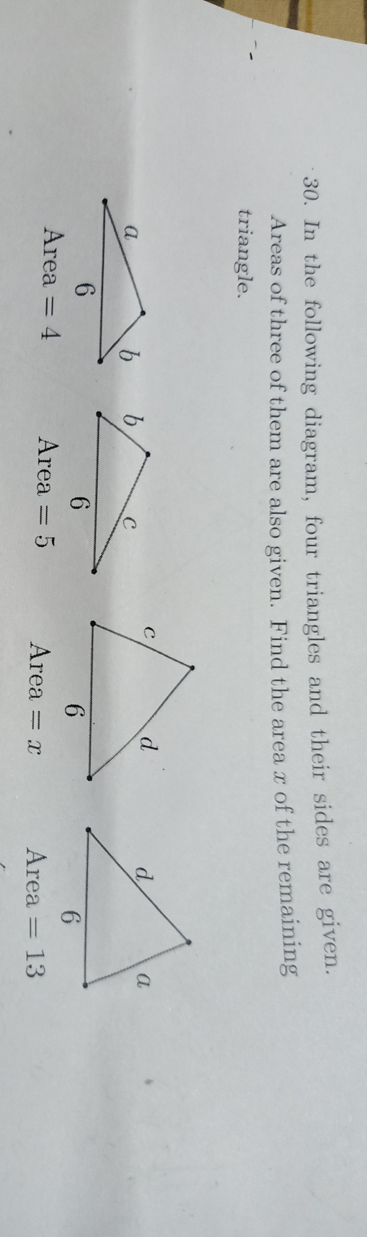 30. In the following diagram, four triangles and their sides are given ...