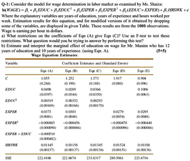 SOLVED: Q-1: Consider the model for wage determination in the labor market as examined by Ms ...