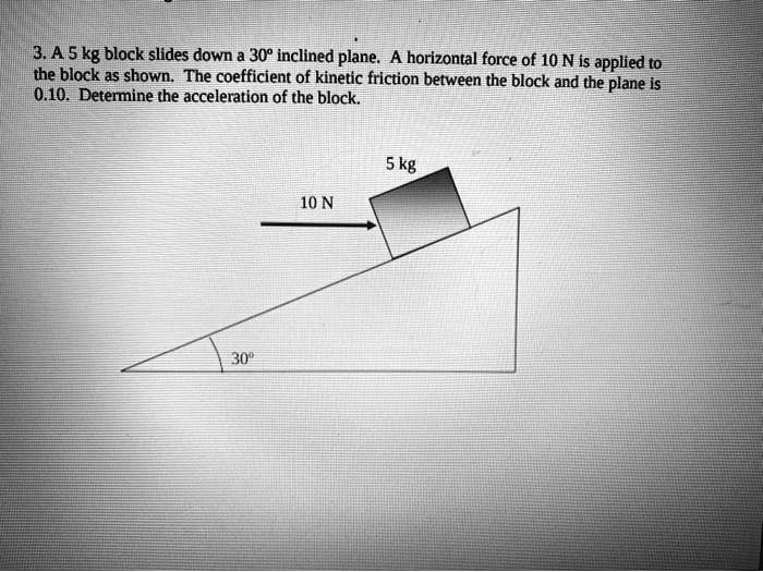 askg block slides down a 30 inclined plane a horizontal force of 10 n is applied to the block as ...