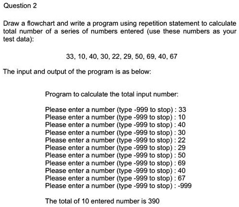 SOLVED: Using C program code Question 2 Draw a flowchart and write a program using a repetition ...