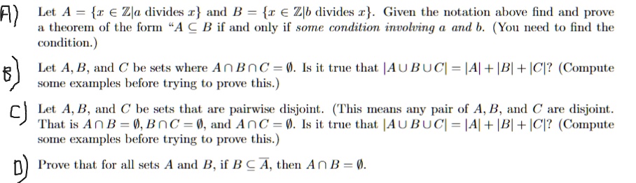 SOLVED: A) Let A = € Zla divides r and B = x € Zlb divides m. Given the ...