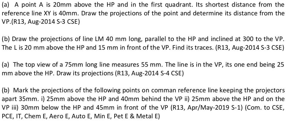 (a) A point A is 20mm above the HP and in the first quadrant. Its ...