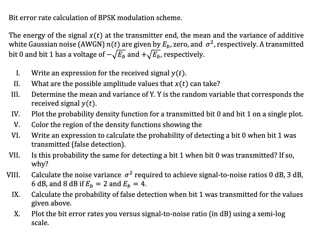 SOLVED: Title: Bit Error Rate Calculation of BPSK Modulation Scheme The energy of the signal x(t ...