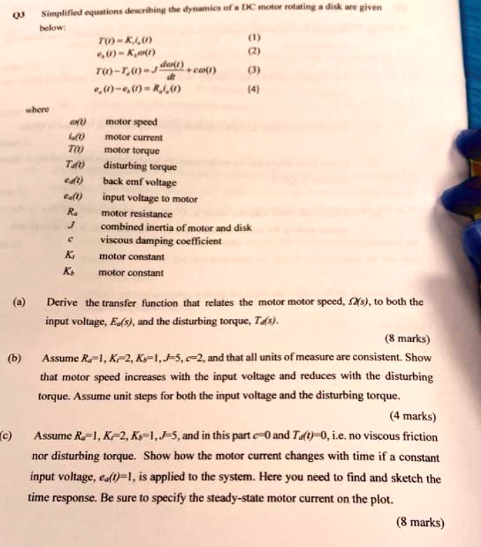 Q3 Simplified equations describing the dynamics of a DC motor rotating ...